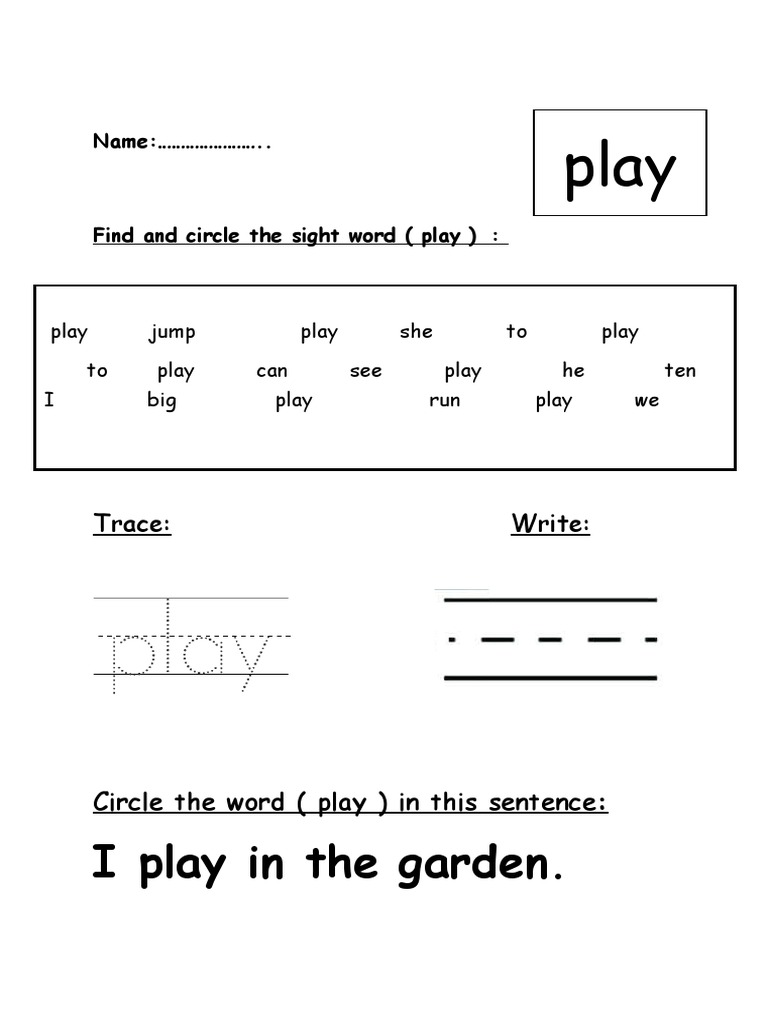 Sight Word Activity: Play | PDF | Games & Activities