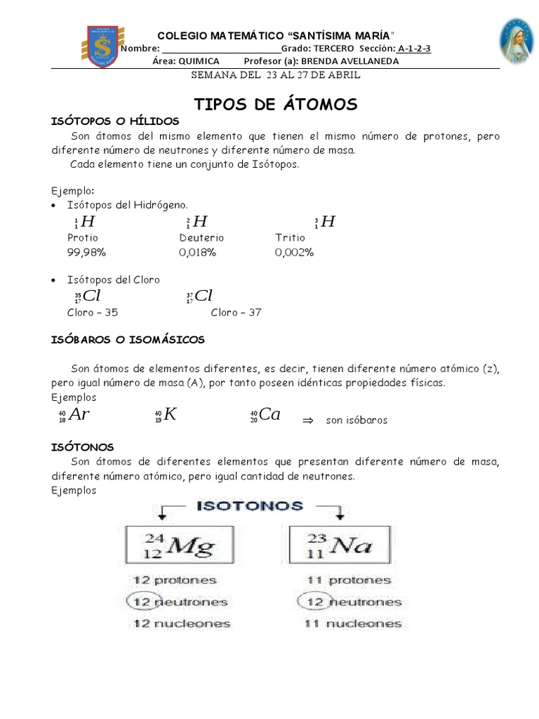 Ficha Tipos de Atomos | PDF | Isótopo | Neutrón