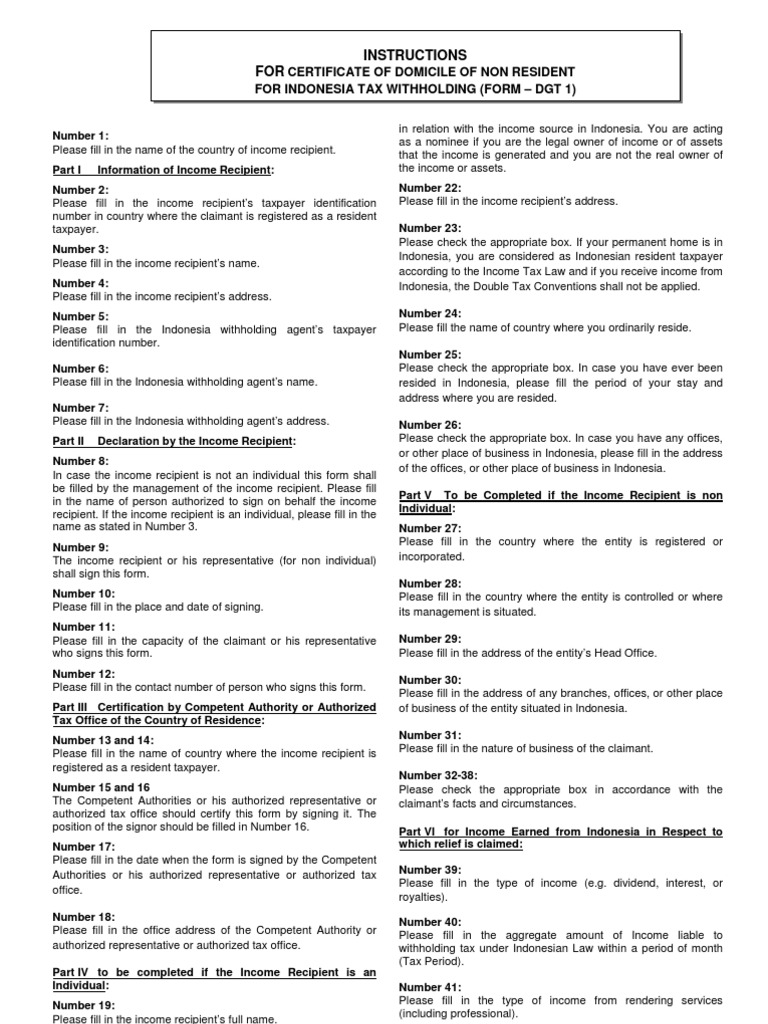 Instruction Form DGT 1 | PDF | Withholding Tax | Taxpayer