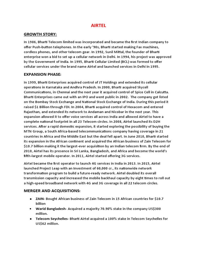 Airtel's Growth and Expansion Strategy | PDF | Telecommunications ...