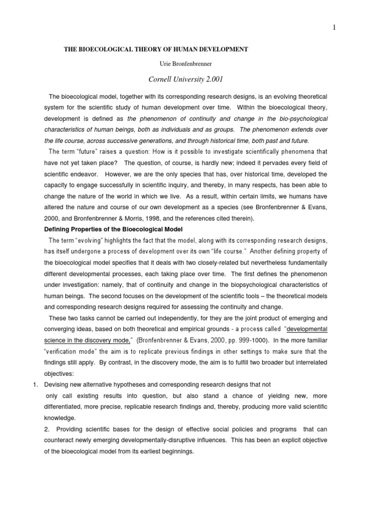 Cornell University 2.001: The Bioecological Theory of Human Development ...