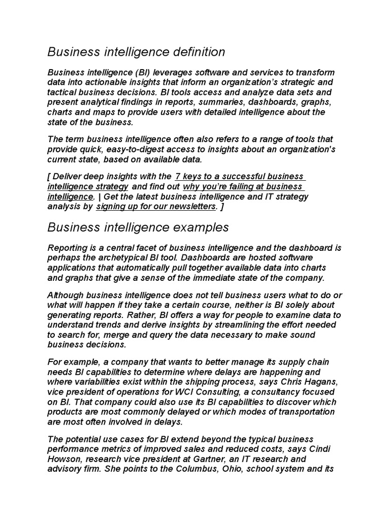 Business Intelligence Definition | PDF | Business Intelligence | Analytics