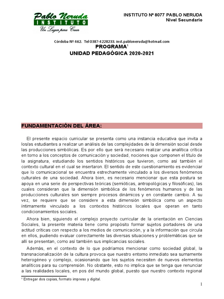 Programa - Comunicación y Sociedad - 2021 | PDF | Sociedad | Comunicación