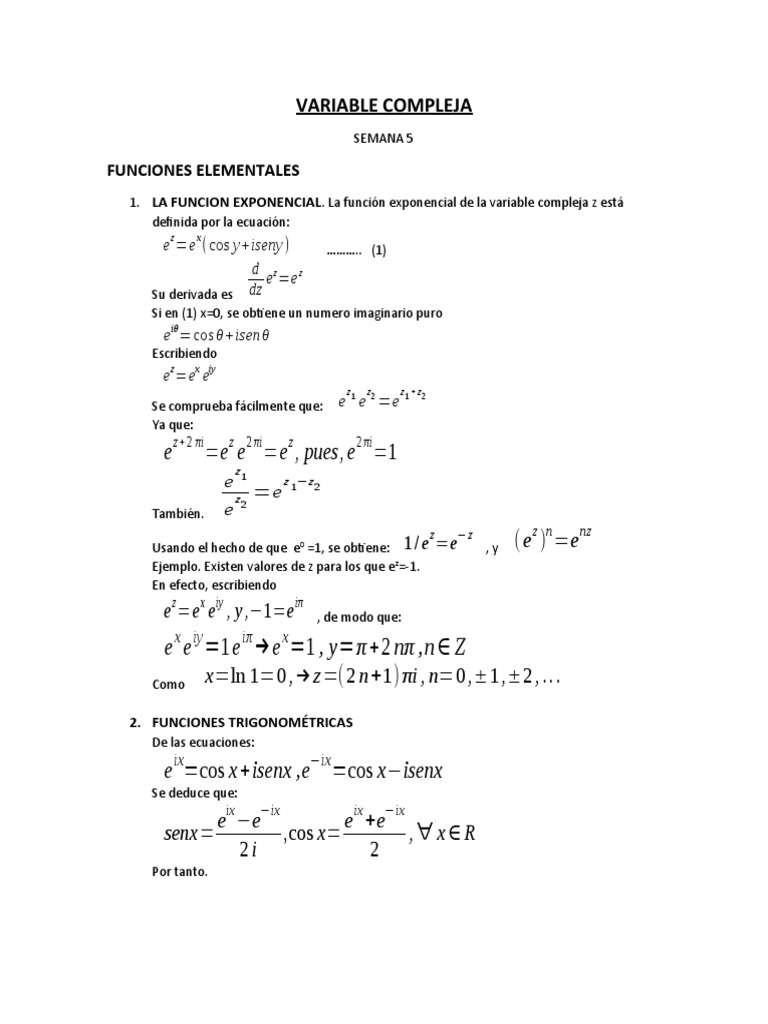 Variable Compleja | PDF | Funciones trigonométricas | Funcion exponencial