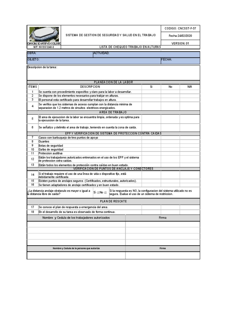Formatos de Inspeccion Trabajo en Alturas | PDF | Andamio