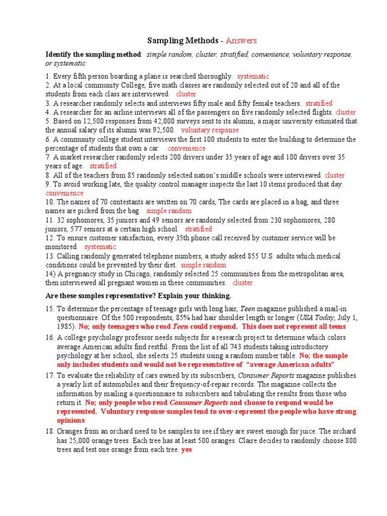 PG 44 A Sample of Sampling Methods Answers | PDF | Sampling (Statistics)