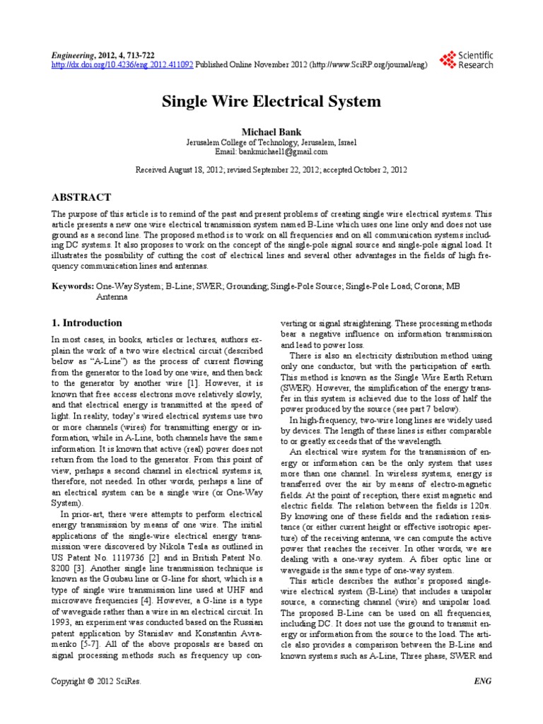 Single Wire Electrical System: Michael Bank | PDF | Electric Power ...