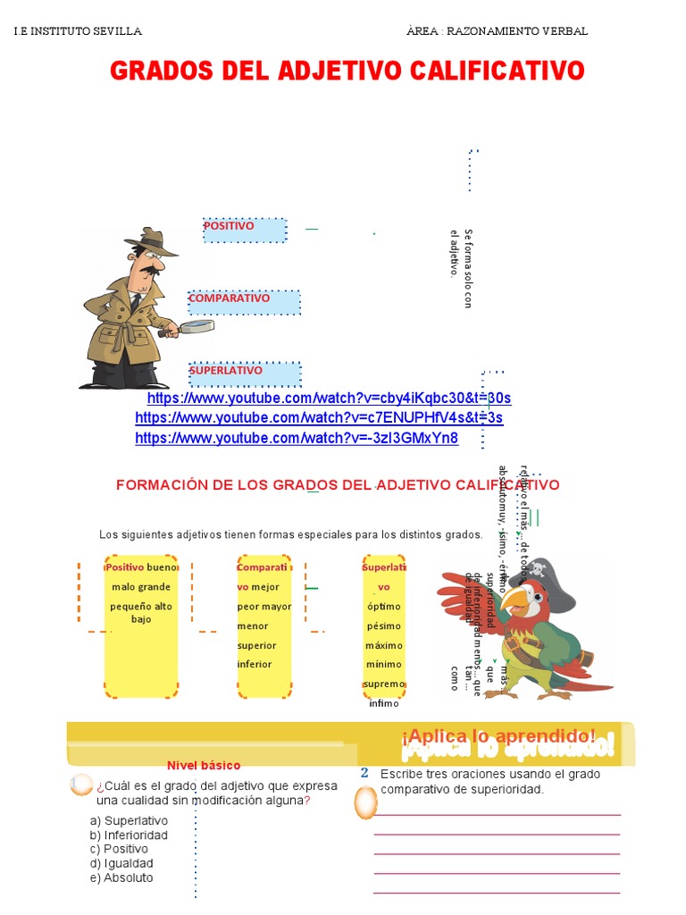 Grados Del Adjetivo Positivo Y Comparativo Lengua