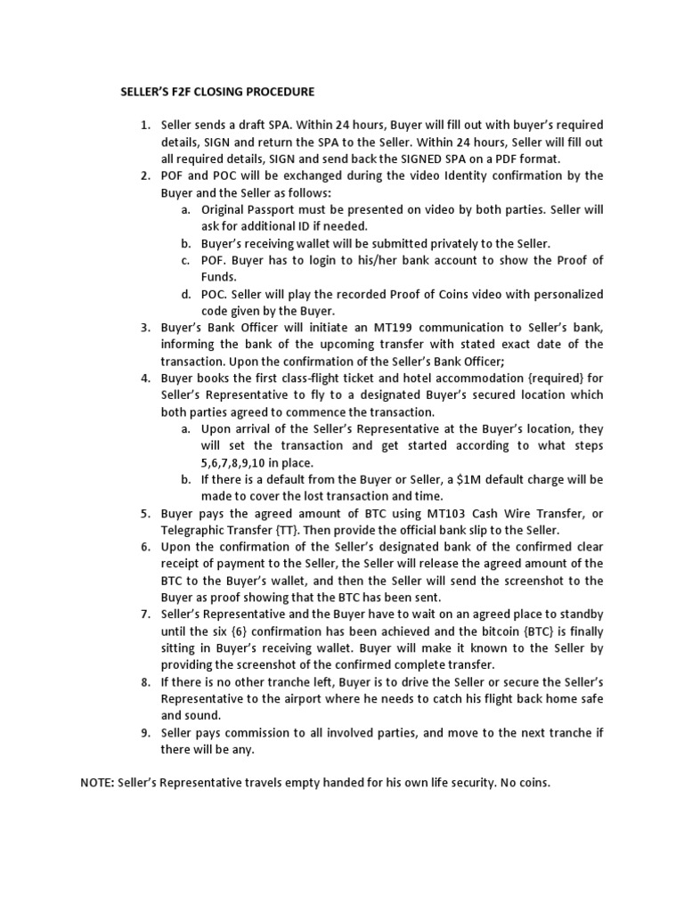 Seller'S F2F Closing Procedure | PDF | Bitcoin | Financial Transaction