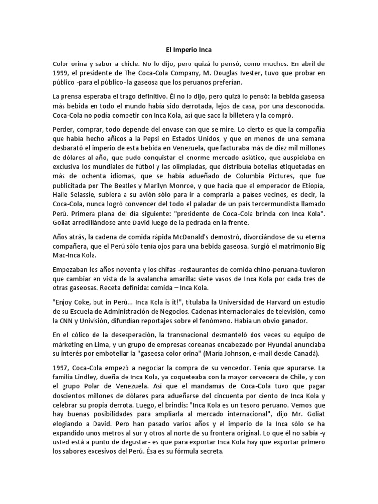 El Imperio Inca | PDF | Refresco | Coca Cola