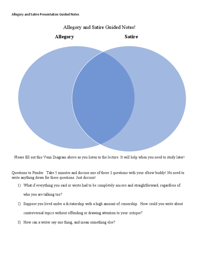 Allegory and Satire Guided Notes | PDF | Allegory | Satire