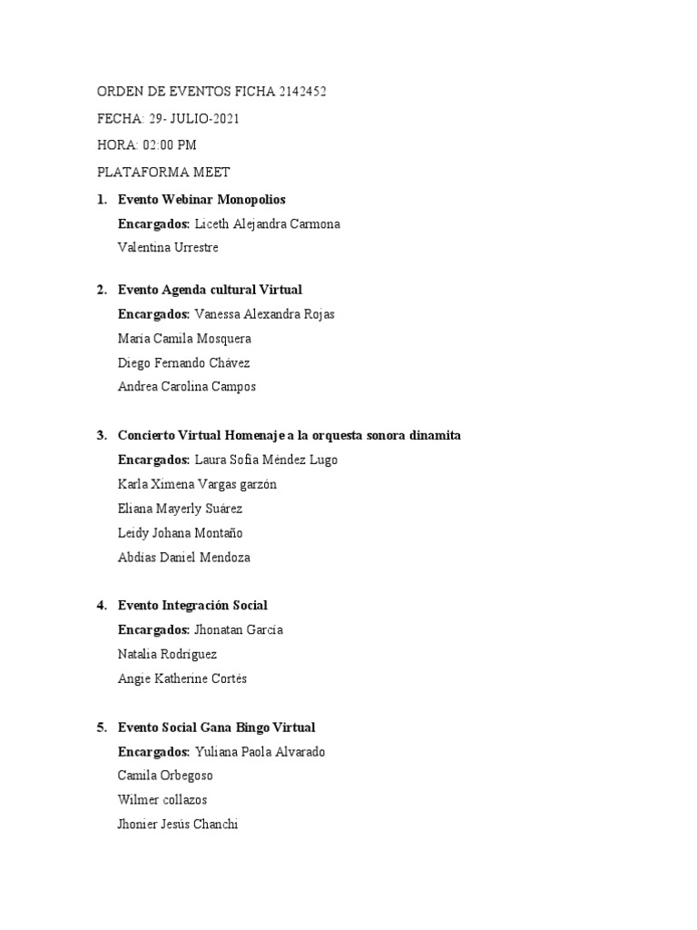 Orden de Eventos Ficha 2142452 | PDF | Ciencias sociales