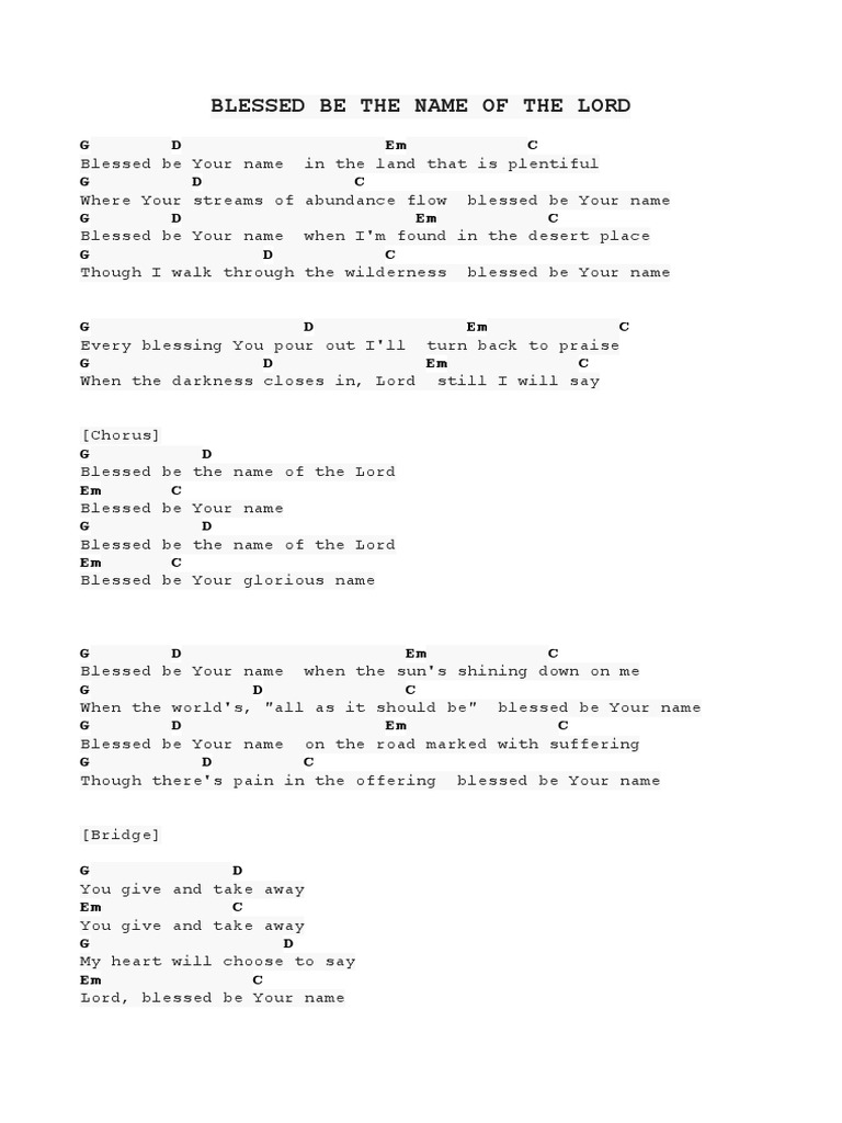 Blessed Be The Name of The Lord | PDF