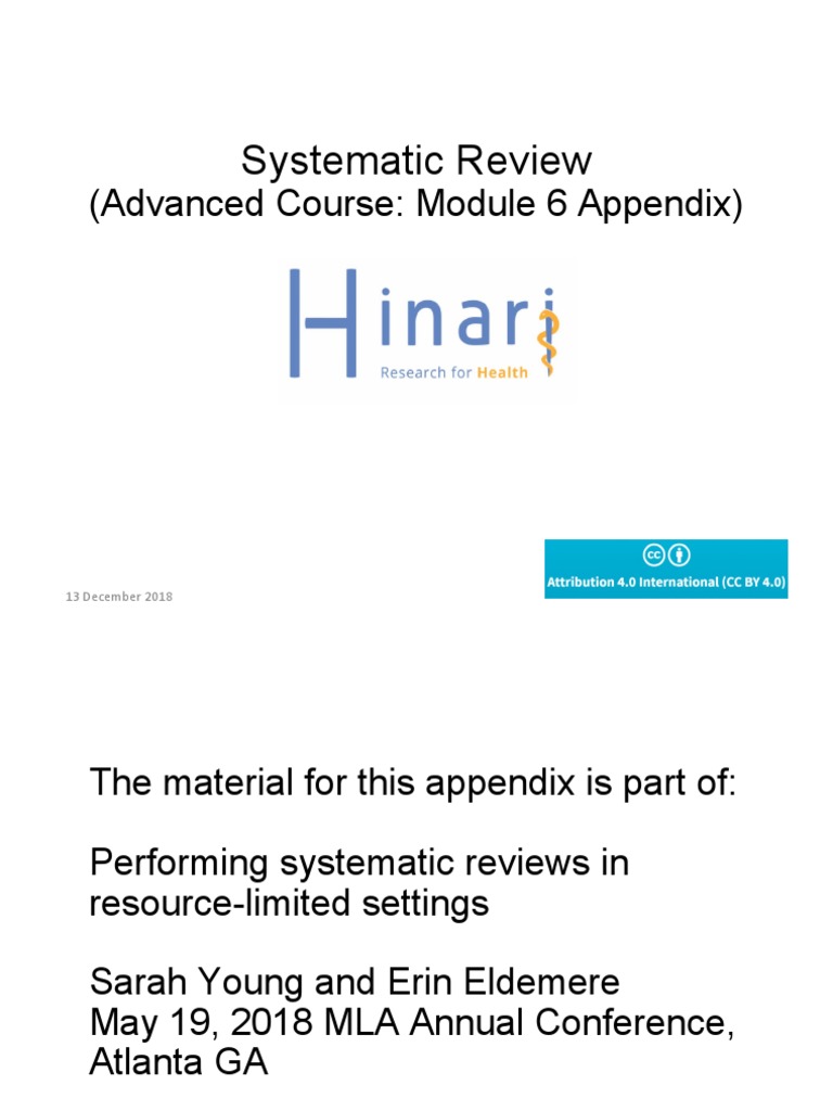 Hinari Advanced Course Module 6 Appendix 2018 12 | PDF | Systematic ...