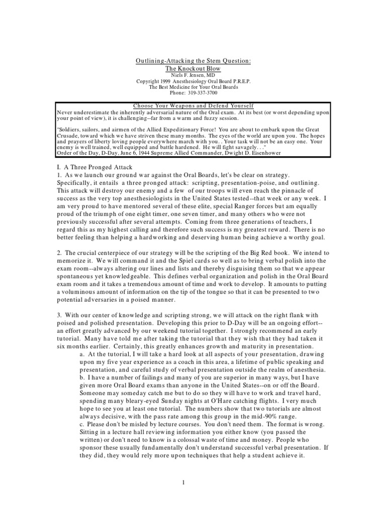Jensen - Outlining Anes Oral Boards | PDF | Anesthesia | Surgery