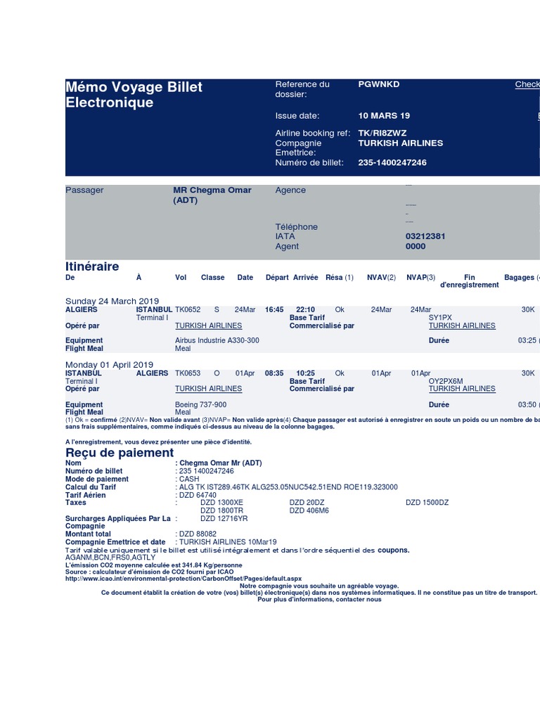 Mémo Voyage Billet Electronique: Itinéraire | Descargar gratis PDF | Aviation | Transport