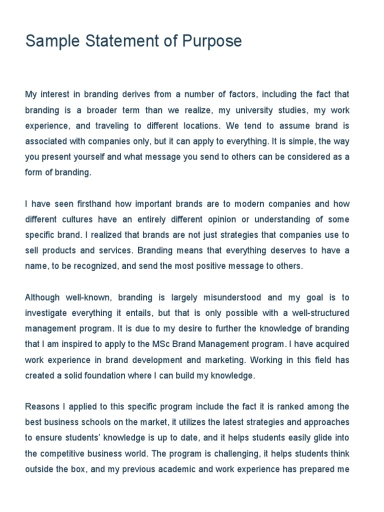 Statement of Purpose Example 48 | PDF | Brand | Marketing