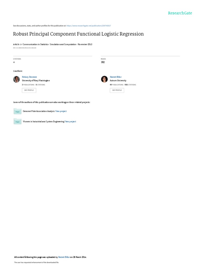 Robust Principal Component Functional Logistic Regression | PDF | Robust Statistics | Principal ...
