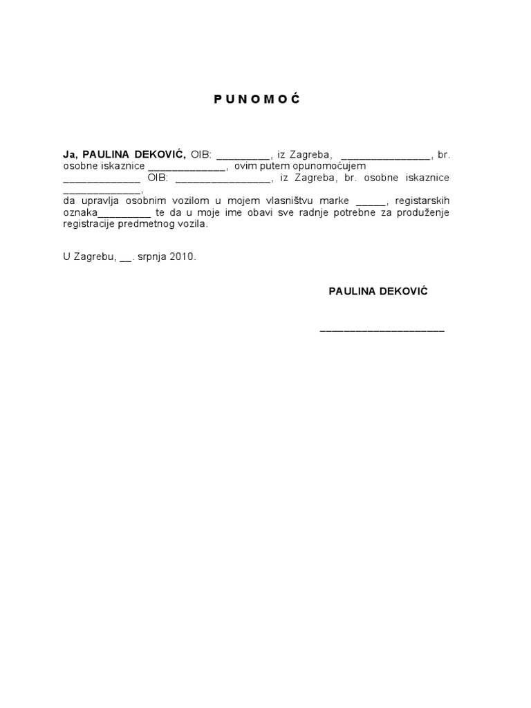 Punomoć - Auto | PDF