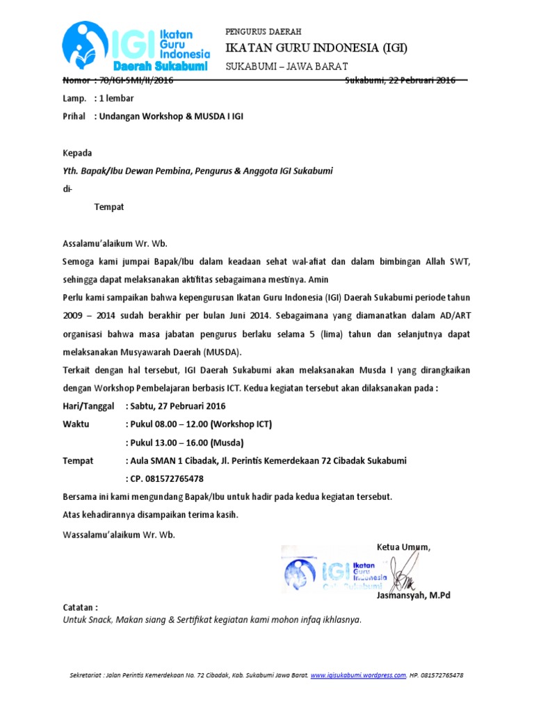 Undangan Workshop & MUSDA IGI | PDF