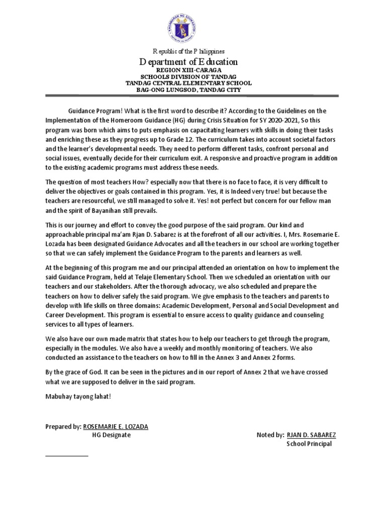 Narrative Report On Guidance Program | Download Free PDF | Curriculum ...