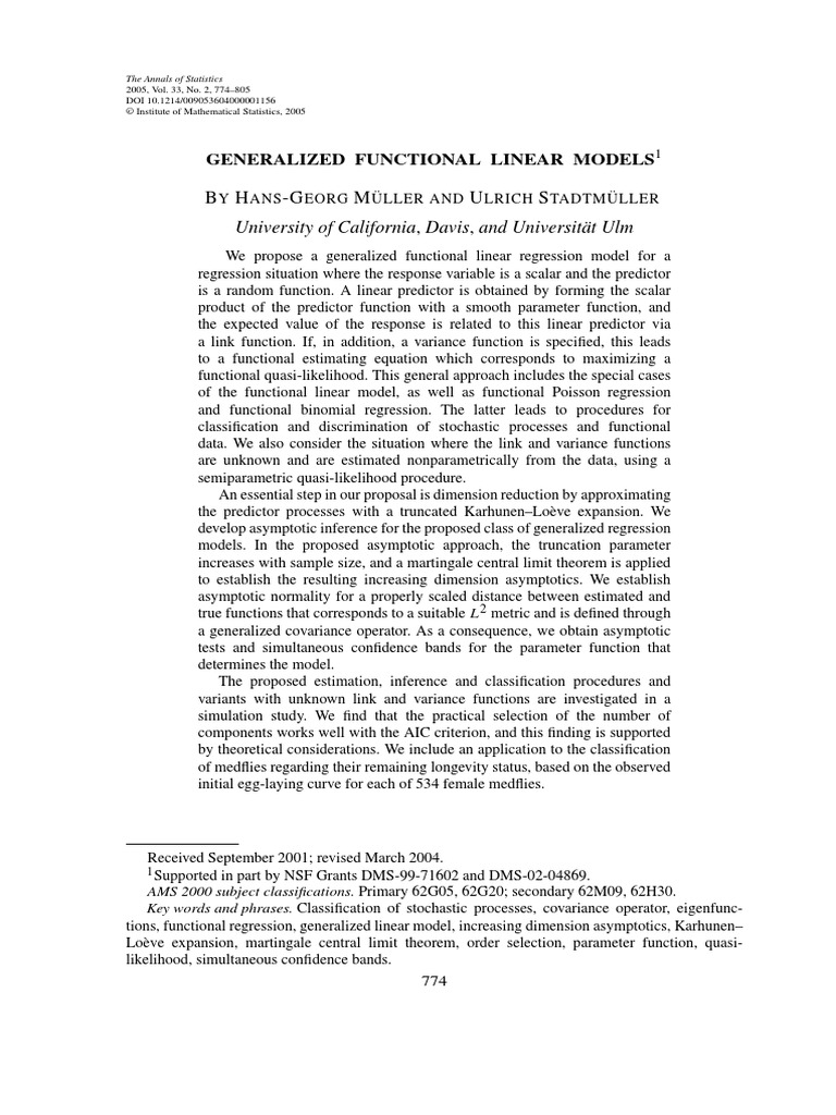 Generalized Functional Linear Models | PDF | Regression Analysis | Linear Regression