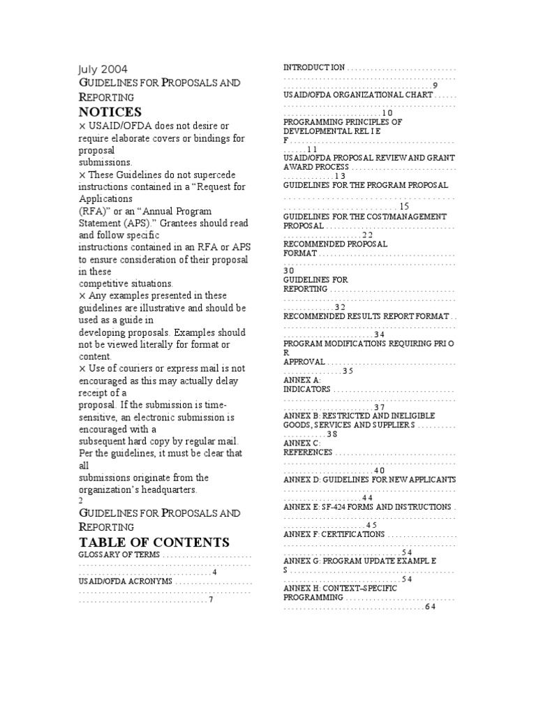 USAID/OFDA Proposal Guidelines | PDF | United States Agency For ...