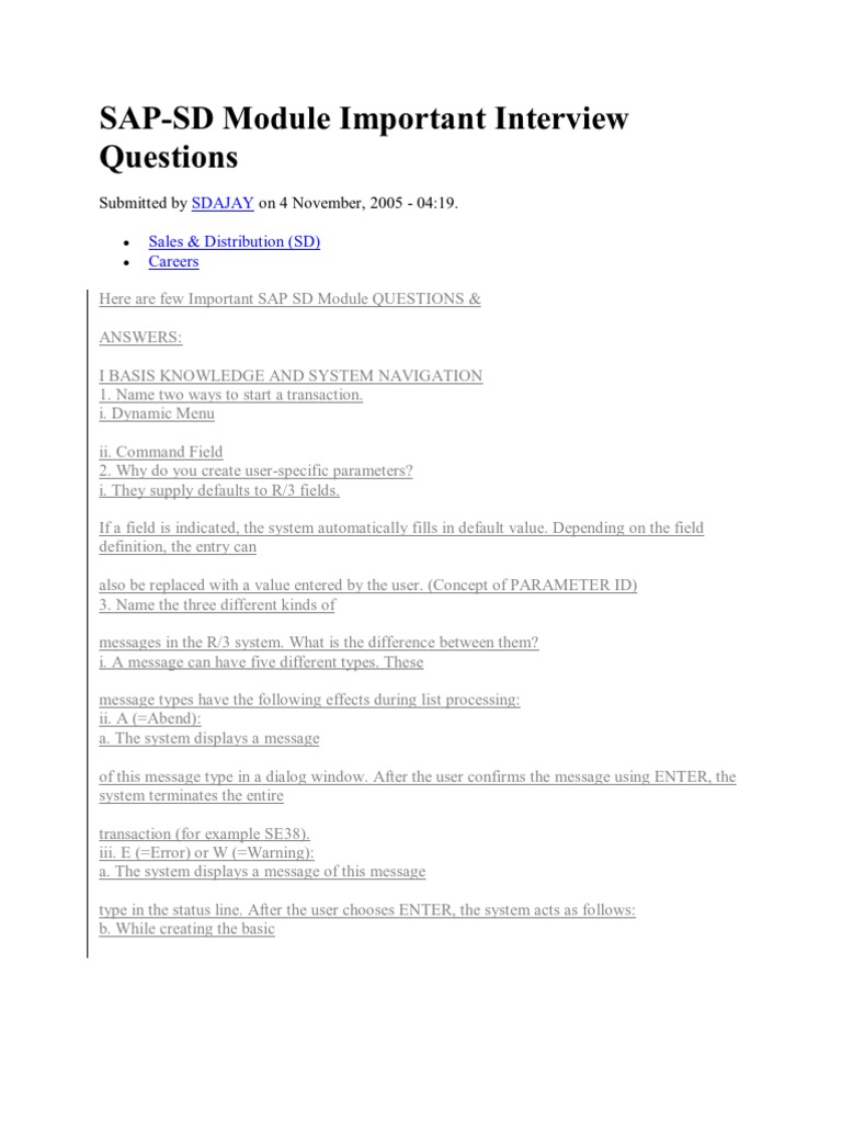 Sap SD Interview Questions | PDF