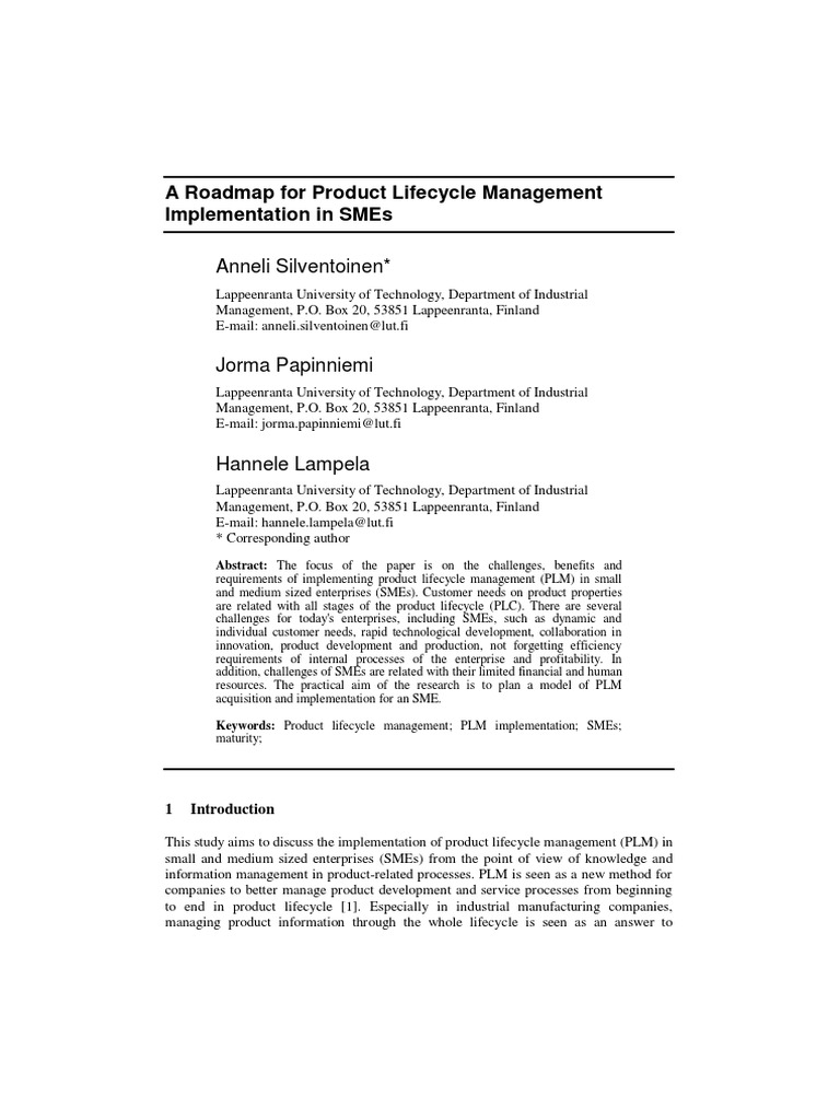 Roadmap for Implementing PLM in SMEs | PDF | Product Lifecycle | System