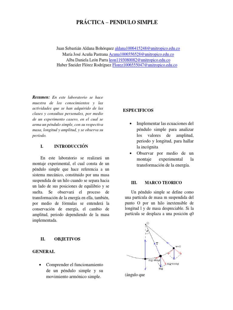 Practica Del Pendulo Simple | PDF | Péndulo | Aceleración