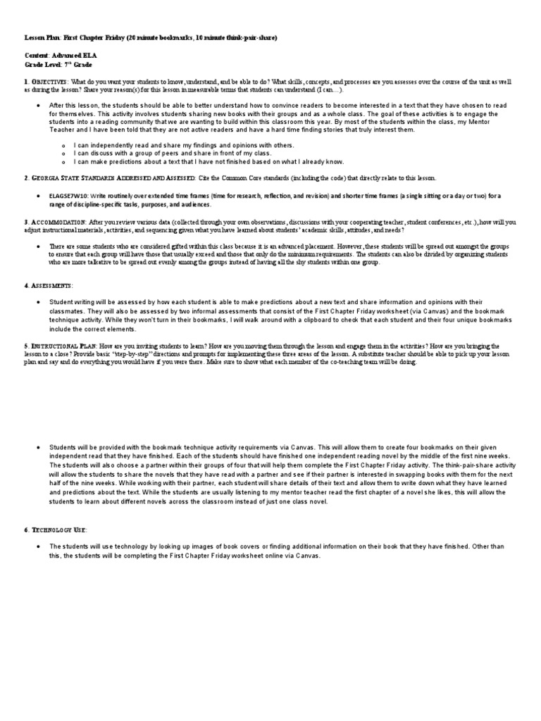 Bookmark Technique Mini Lesson Lled | PDF | Lesson Plan | Applied Psychology