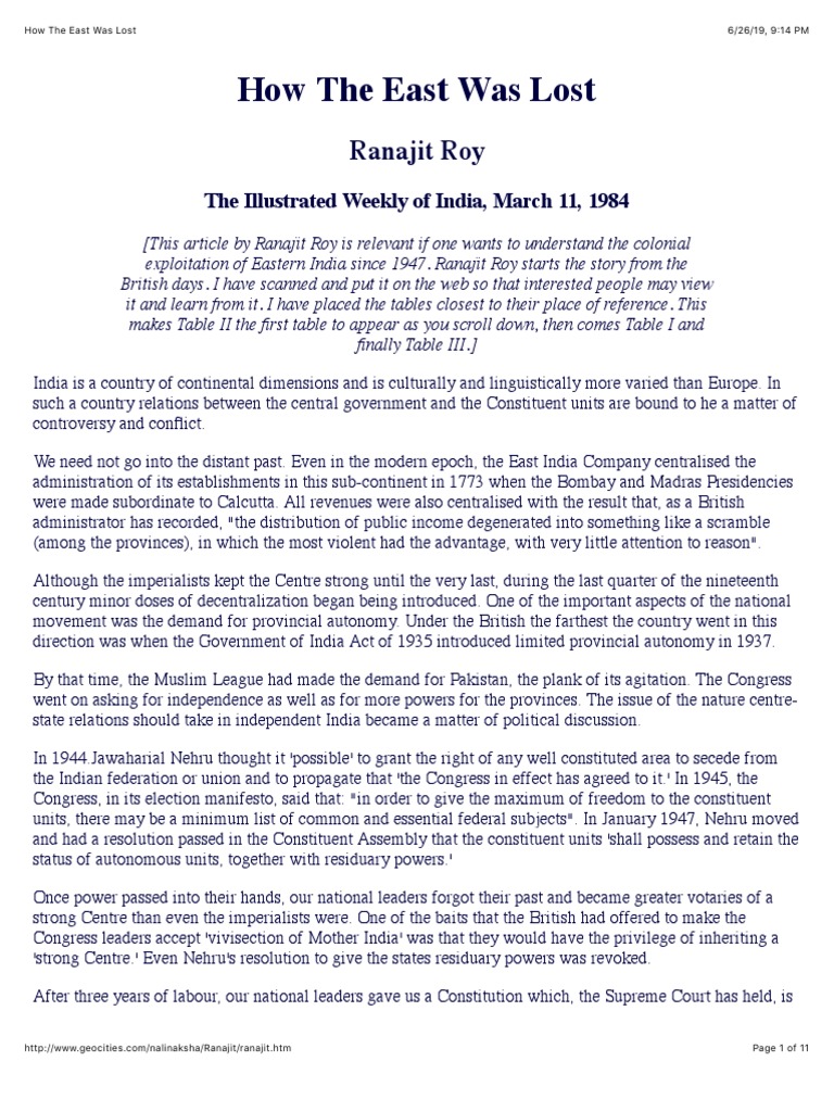 How The East Was Lost: Ranajit Roy | PDF | Economies