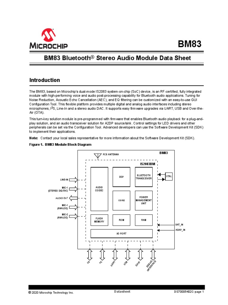 BM83 Bluetooth Stereo Audio Module Data Sheet | PDF | Analog To Digital ...