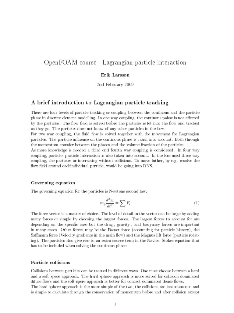Openfoam Course - Lagrangian Particle Interaction | PDF | Collision | Force