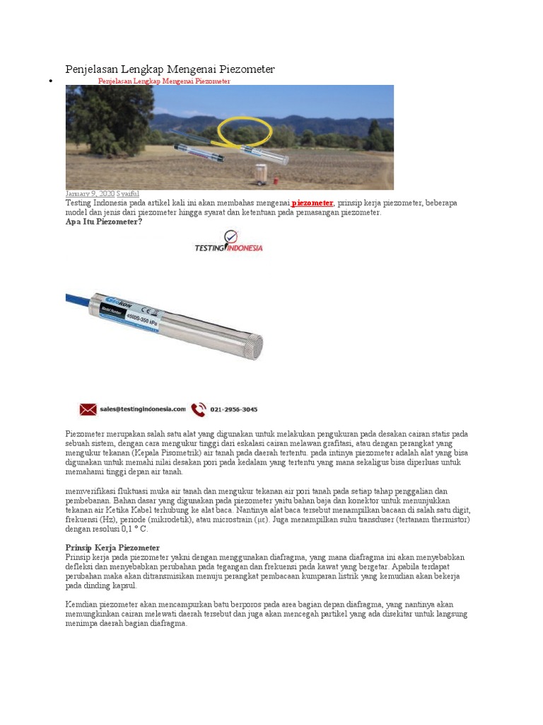 Penjelasan Lengkap Mengenai Piezometer | PDF