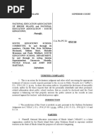 National Education Association of RI v. Nicole Solas - Memo of Law in Support of Motion For TRO ...