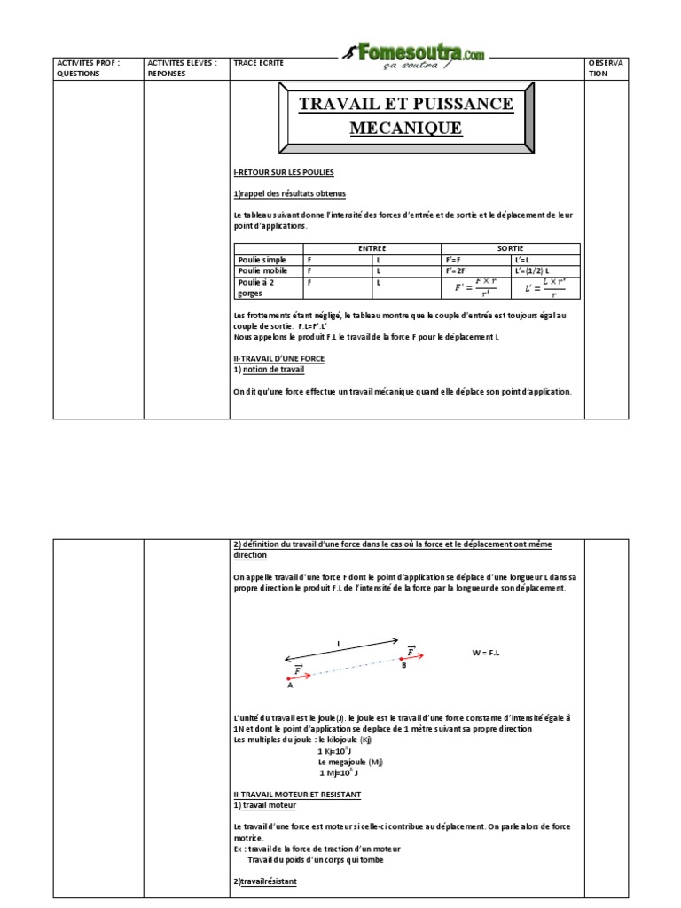 Travail et puissance mécanique expliqués | PDF | Puissance (physique) | Watt