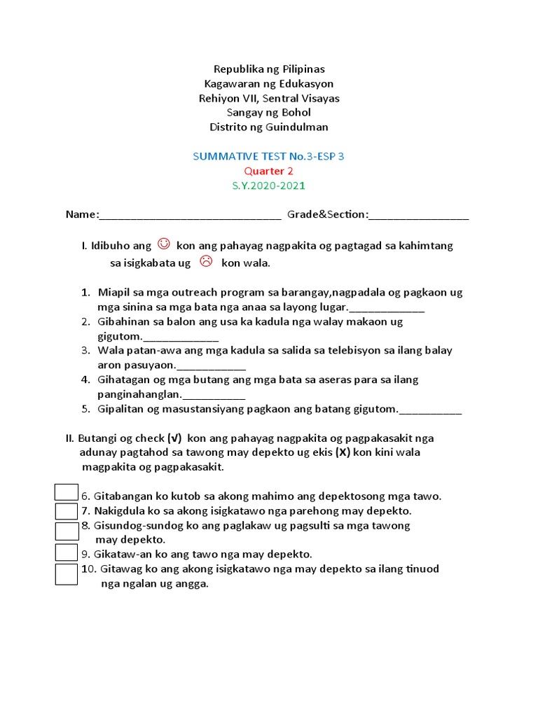 Q2 Esp3 Summative No.3 | PDF