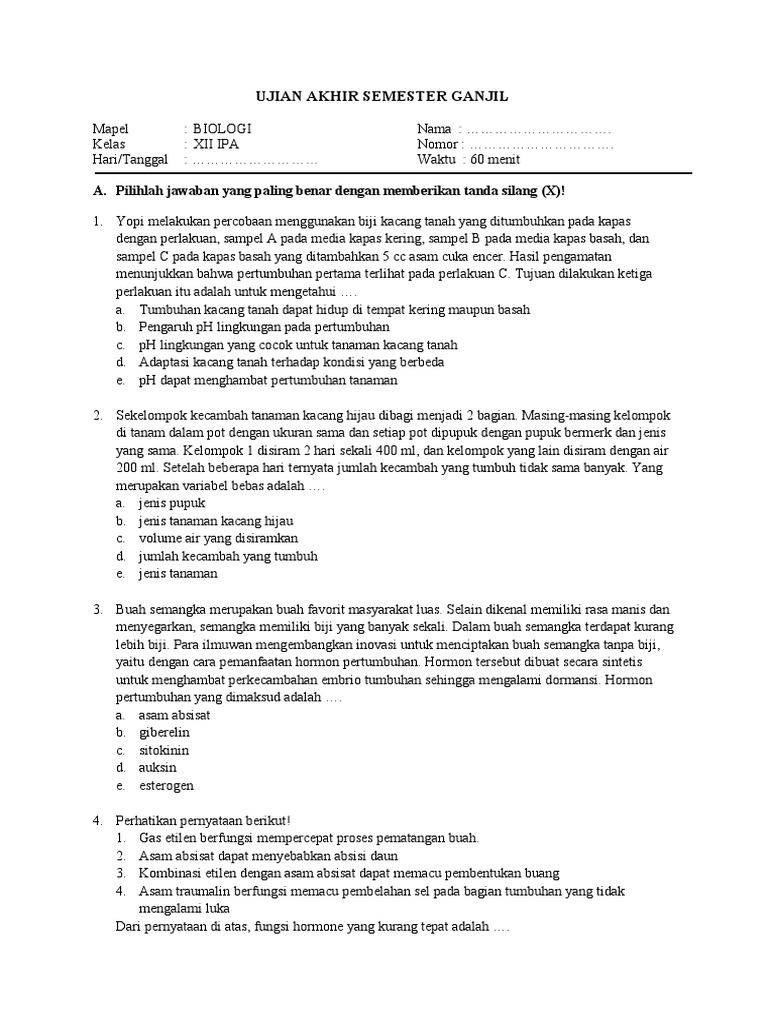 Soal Biologi Pas Ganjil Kelas Xii | PDF