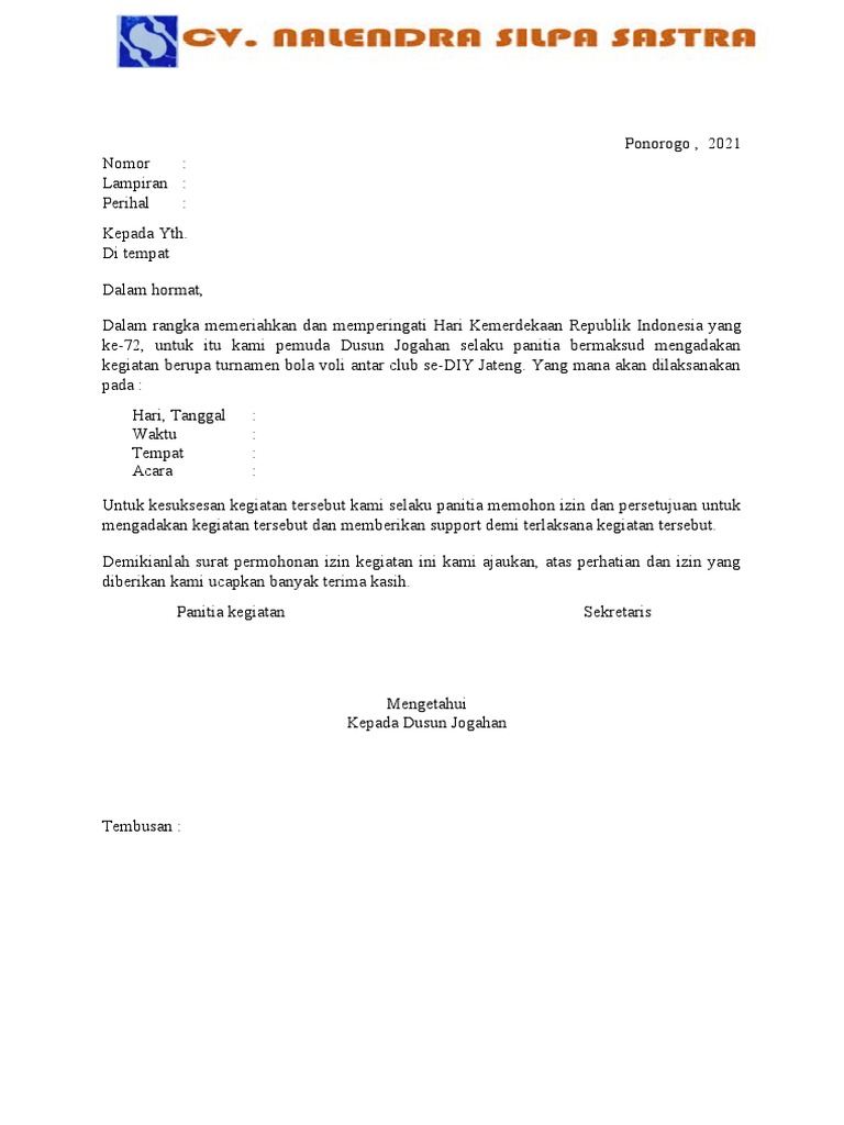 Surat Undangan Tembusan Kegiatan Voli | PDF | Karier & Perkembangan
