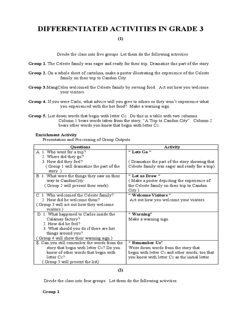 Differentiated Activities in Grade 3 | PDF