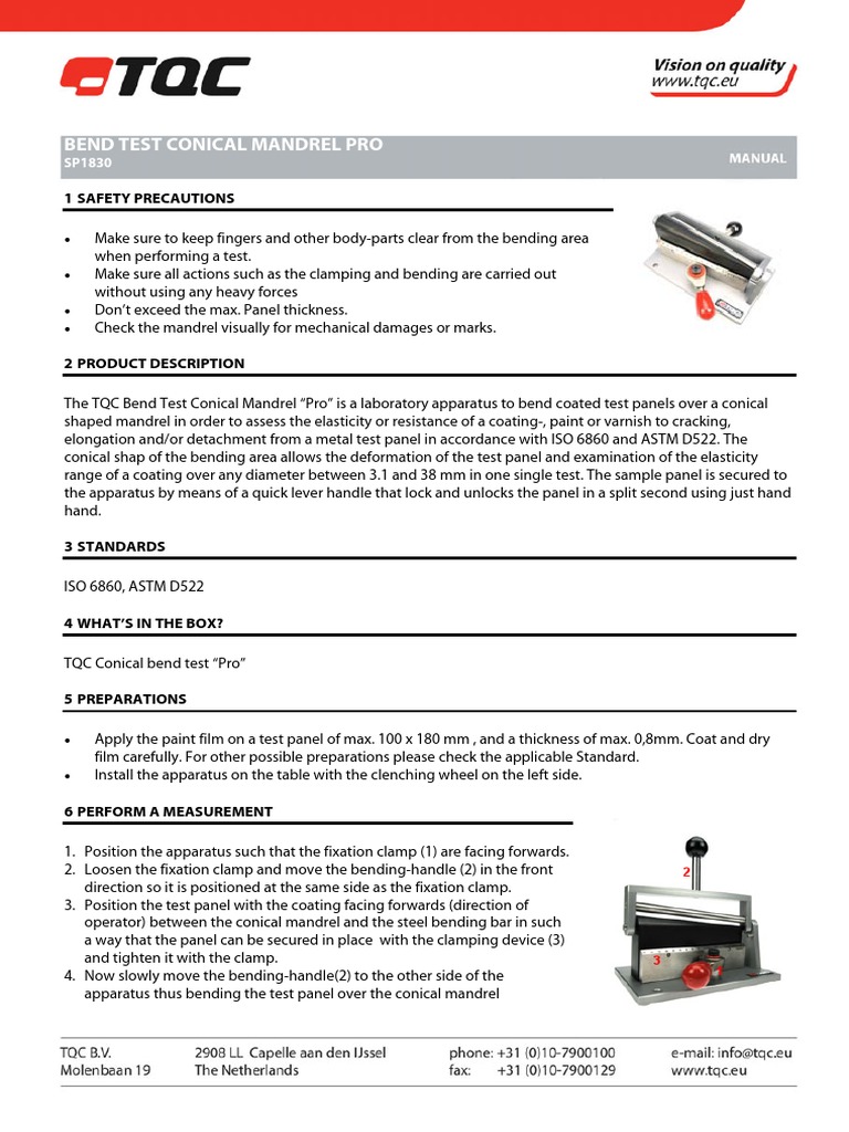 Conical Bend Test Mandrel SP1830 Guide | PDF | Materials