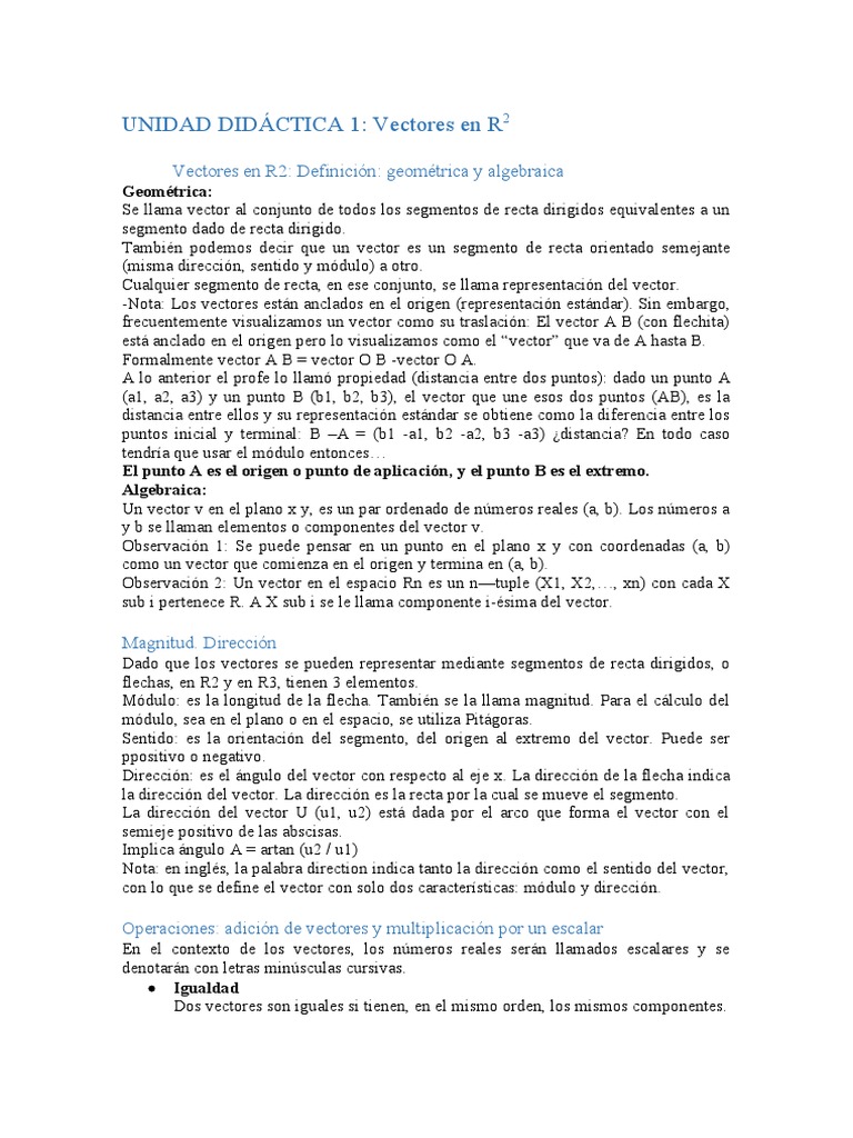 Vectores en R2 | PDF | Vector Euclidiano | Norma (Matemáticas)