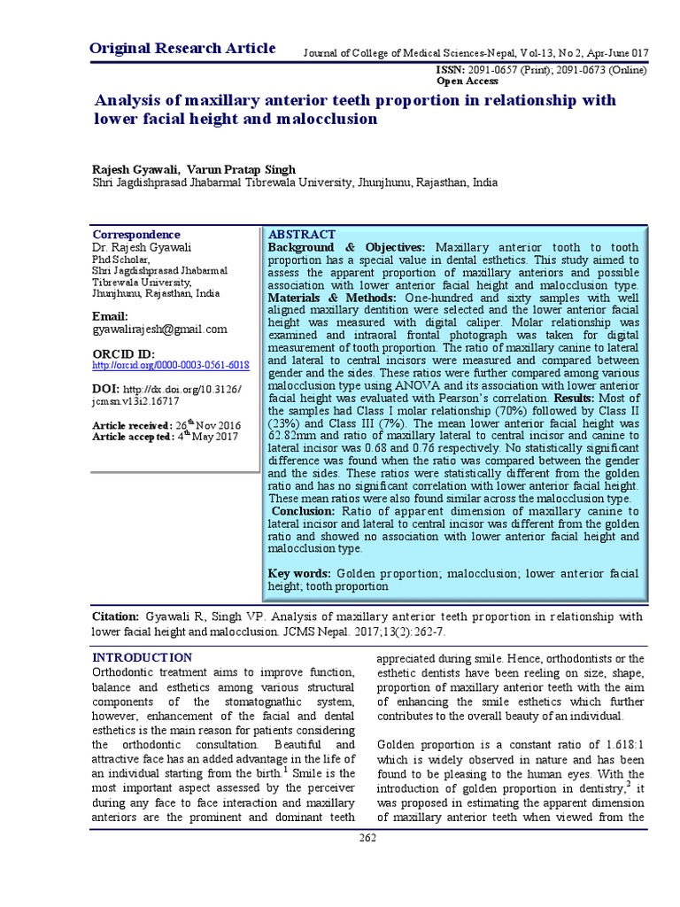 2017 Analysis of Maxillary Anteriro Teeth Proportion in Relationship ...