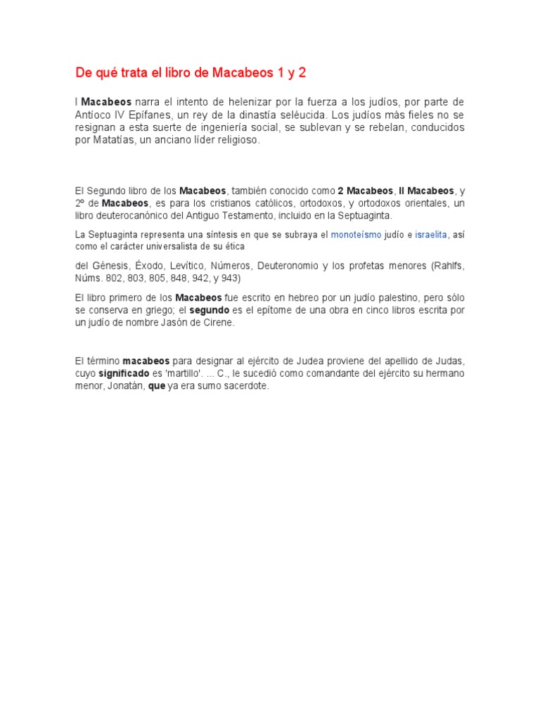 De Qué Trata El Libro de Macabeos 1 y 2 | PDF