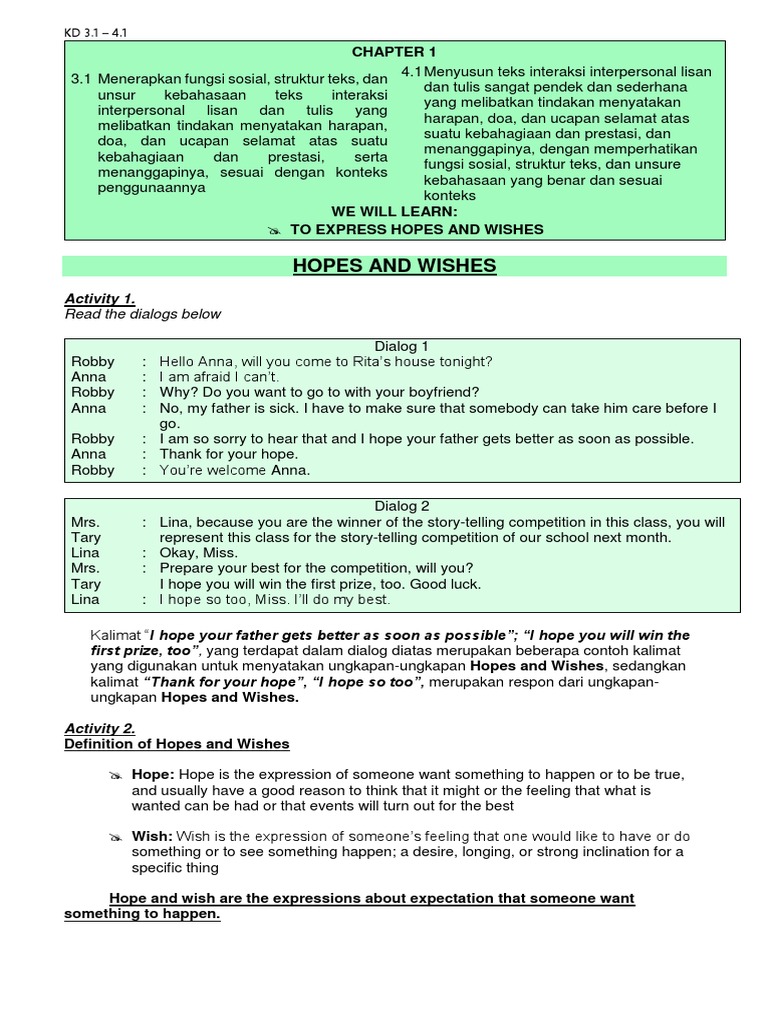 Hopes and Wishes: Activity 1 | PDF