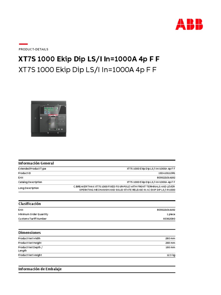 XT7S 1000 Ekip Dip LS/I in 1000A 4p F F | PDF | Transformer | Electricity