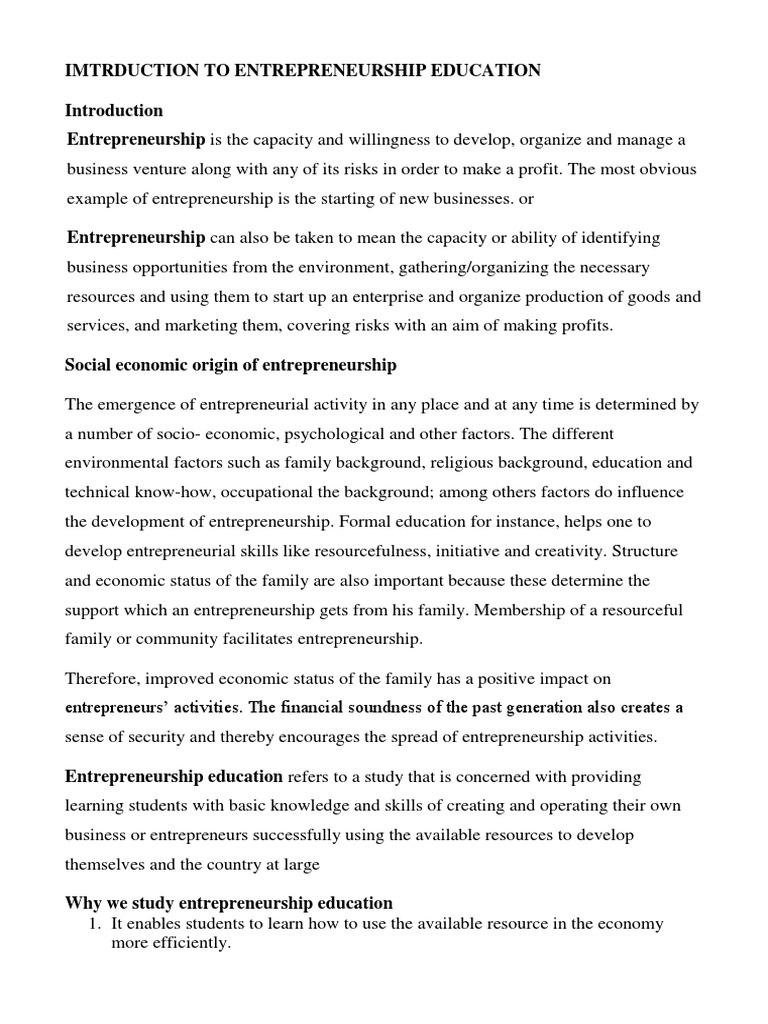 Introduction to Entrepreneurship Education | PDF | Entrepreneurship ...