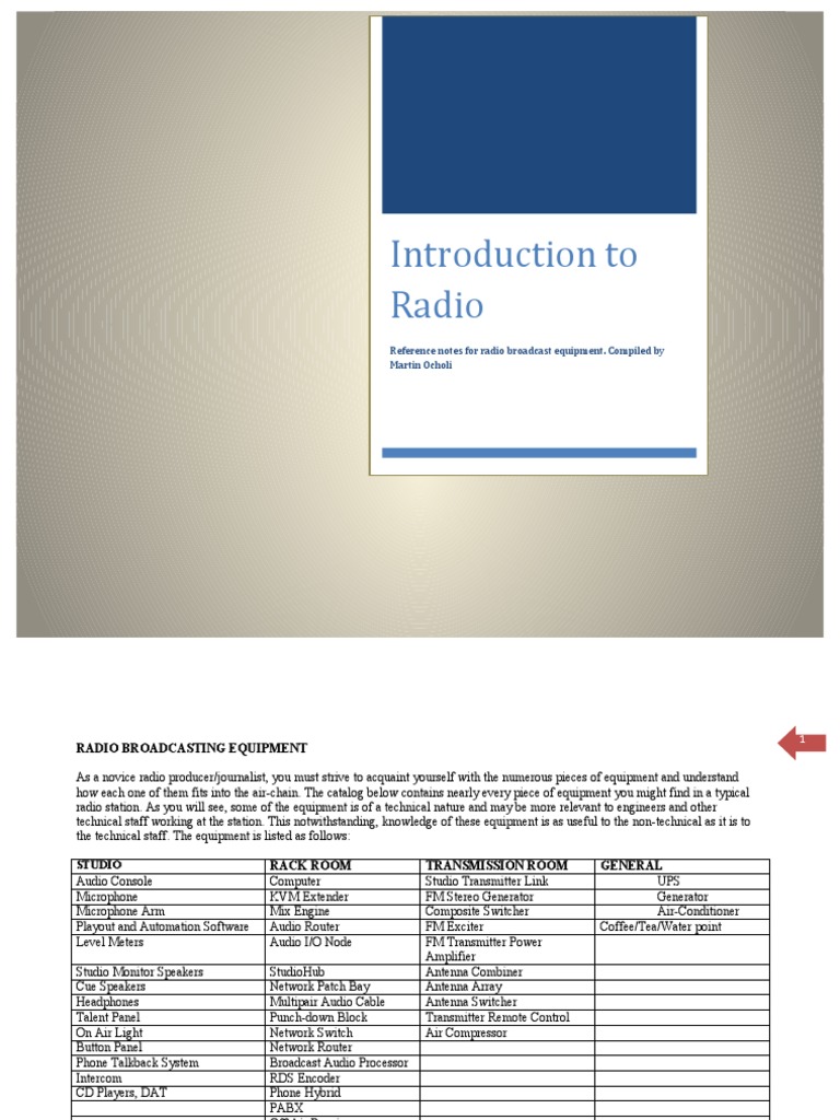Radio Broadcast Equipment Overview | PDF | Computer Network | Frequency ...