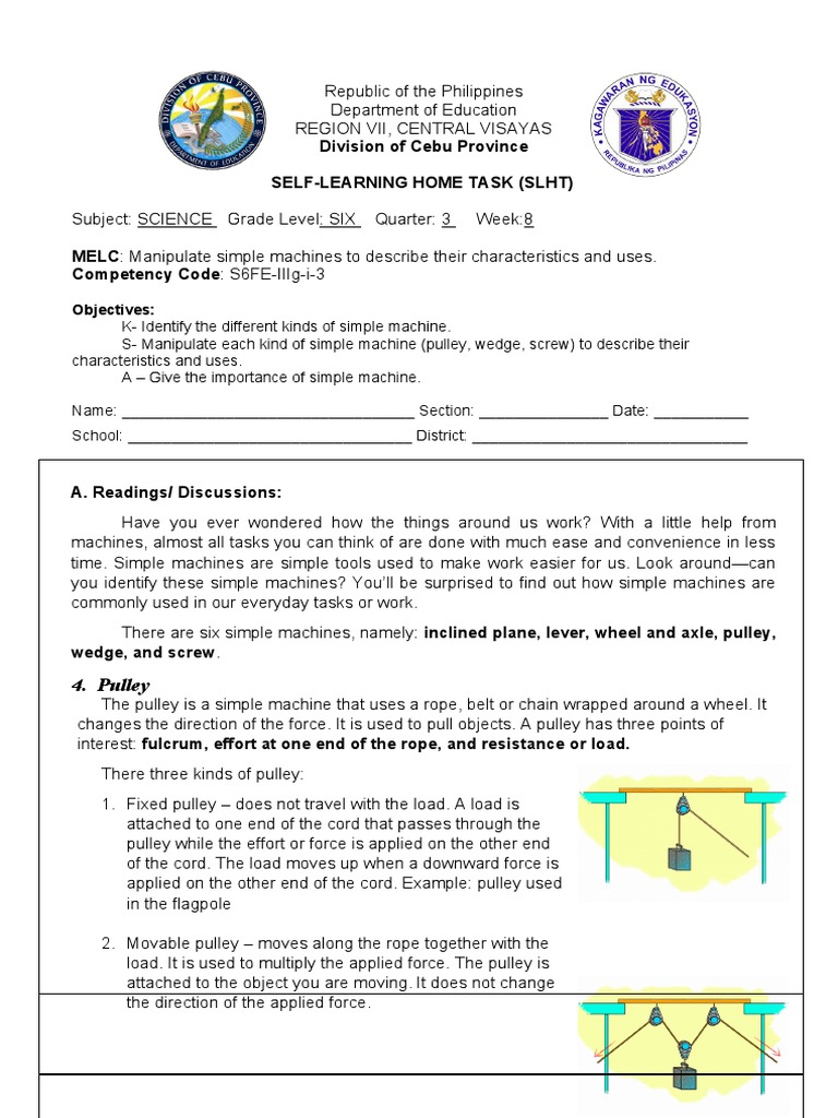 Division of Cebu Province Self-Learning Home Task (SLHT) : 4. Pulley ...